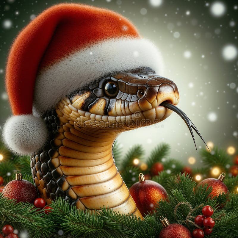 Snake in a santa hat. AI stock illustration. Illustration of 2037 ...