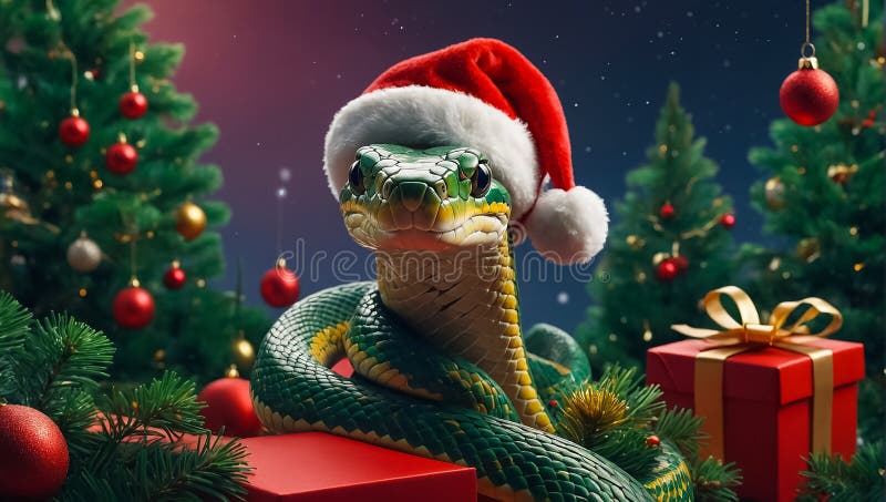 Snake in Santa Hat Banner Fantasy Festive Stock Illustration ...