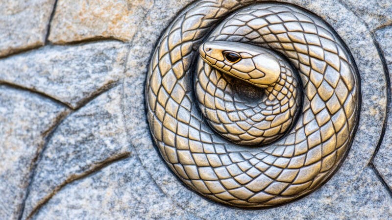 Symbolic Snake Curled in a Circle Biting Its Own Tail on an Ancient ...