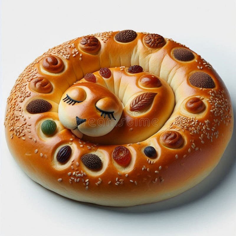 Snake Shaped Bread with Raisins, Sesame, Pumpkin Seeds Stock ...