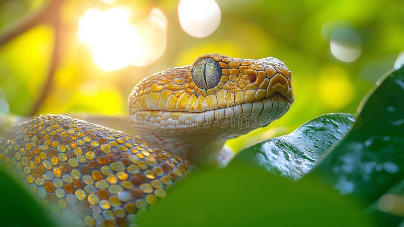 A Snake with Shimmering Scales Intricately Coiling Around Tree Branches ...