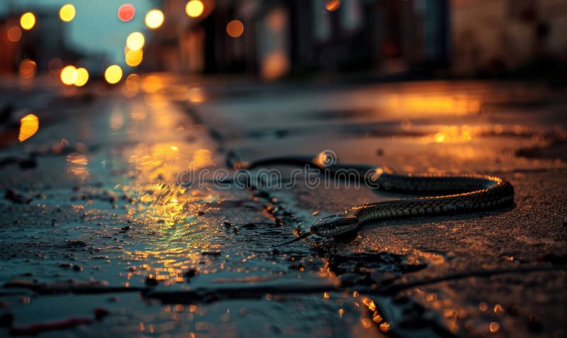 Snake on a sidewalk stock photo. Image of highway, nightlife - 320066790