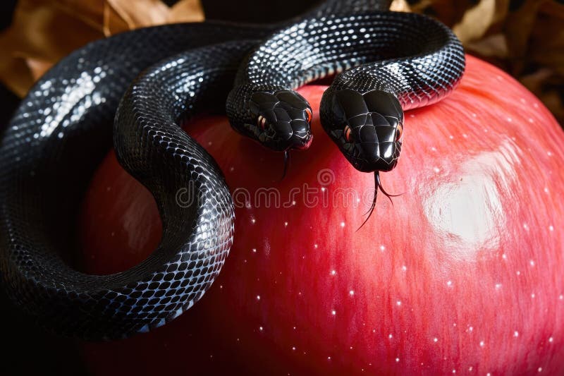 A Snake Sits Atop an Apple, Highlighting the Unexpected Encounter ...
