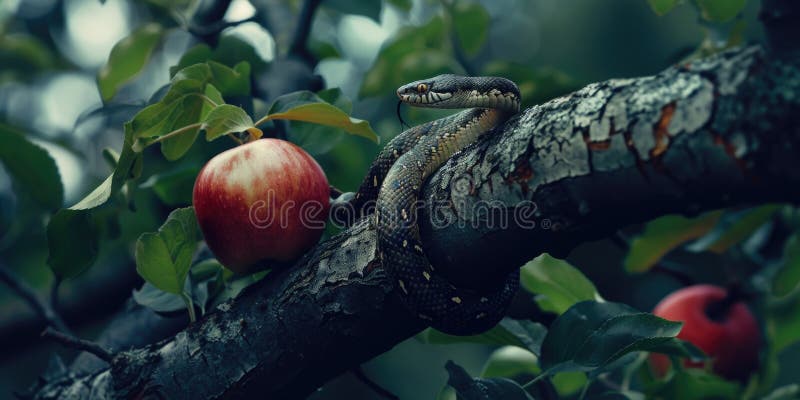 A Snake Sits Next To an Apple on a Tree Branch, a Simple and Intriguing ...