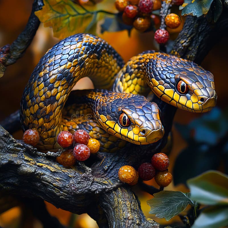 A Snake is Sitting on a Tree Branch with Berries Stock Image - Image of ...