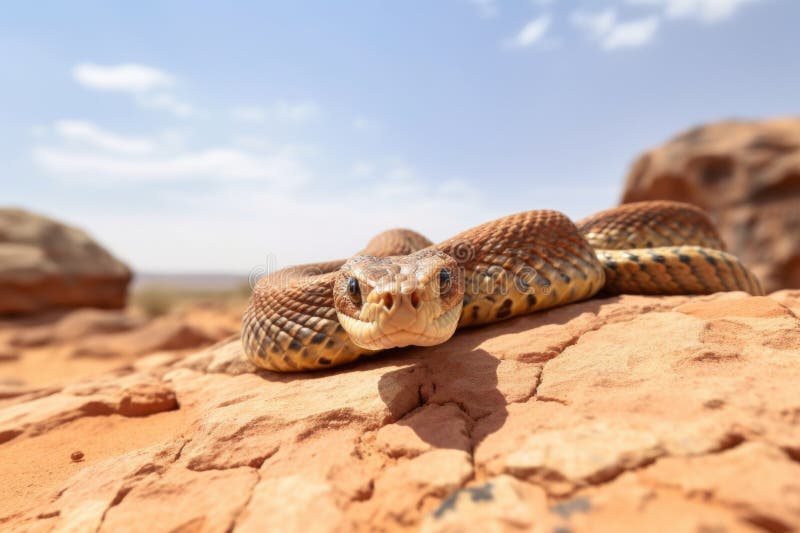 A Snake Sliding Over a Rock in a Desert Stock Image - Image of arid ...