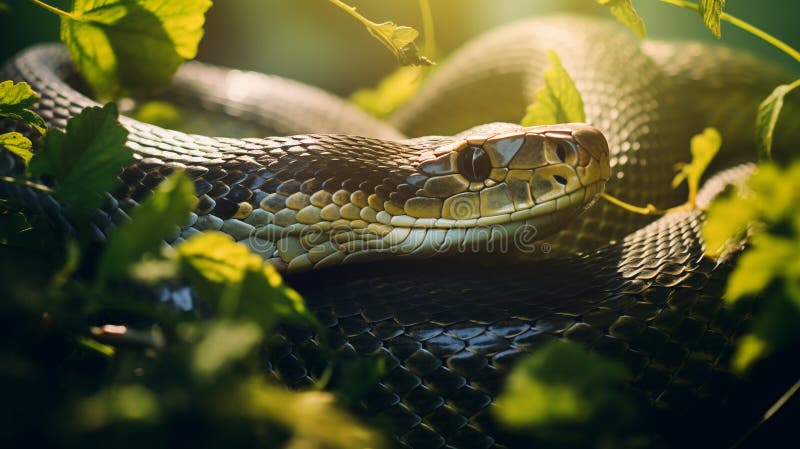 A Snake Slithering through Lush Vegetation, AI Generative Stock ...