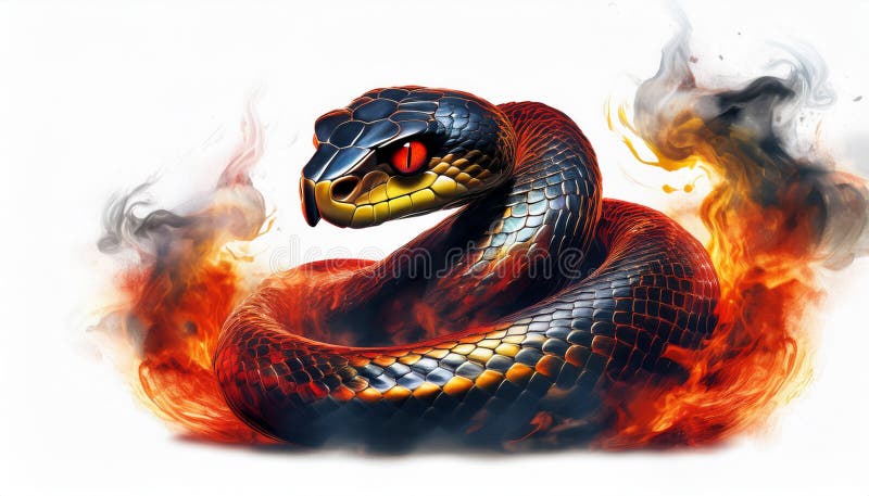 Snake with smoke and fire stock illustration. Illustration of reptile ...