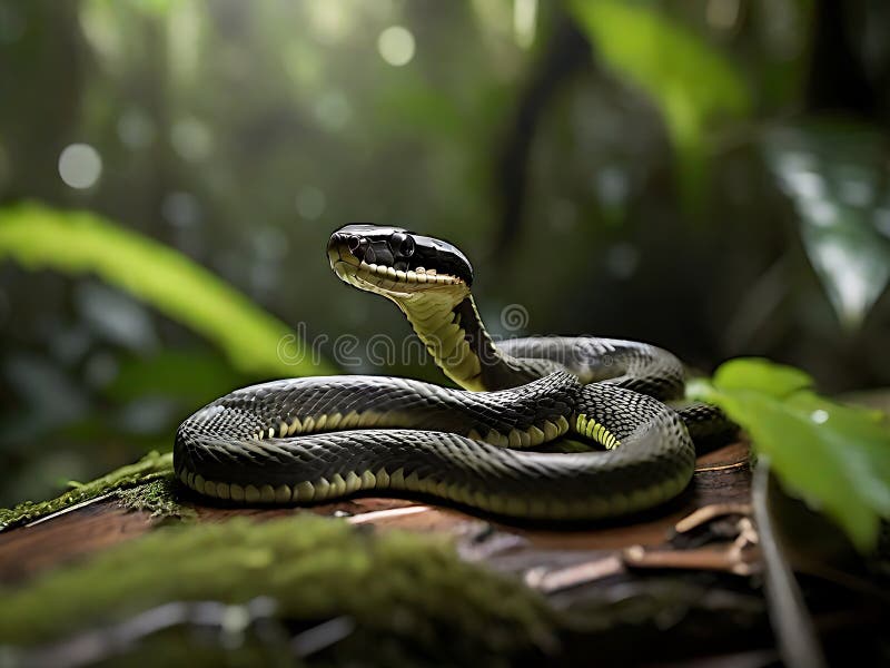 A Snake Snakes Its Way Across a Mossy Log in the Middle of the Day ...