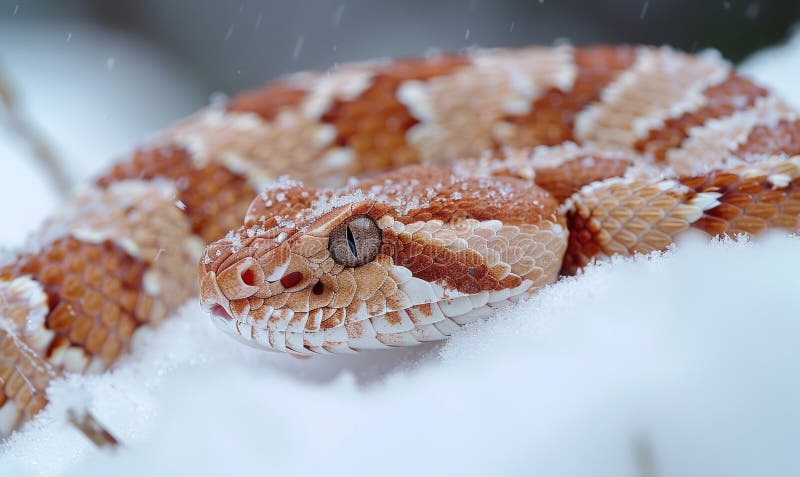 Snake in the snow closeup stock photo. Image of head - 320066712