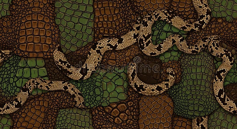 Snake with a Spotted Pattern Slithers Across a Detailed Patchwork of ...