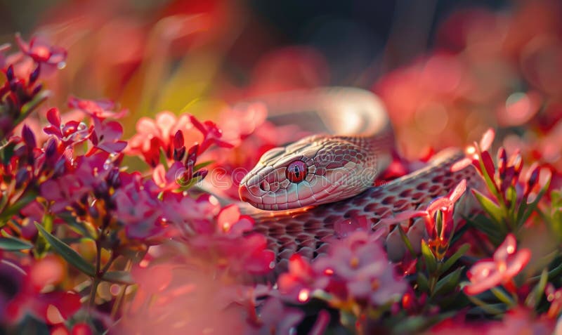 Snake in spring flowers stock photo. Image of wild, nature - 320066720