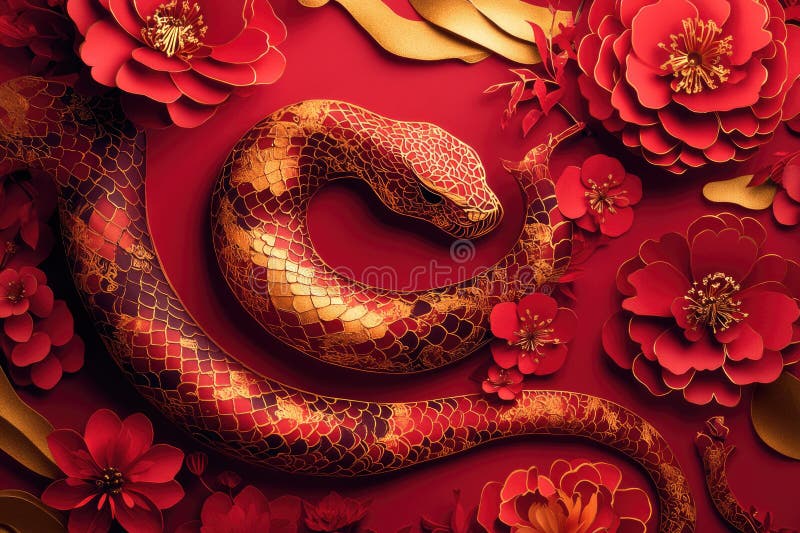 Snake Surrounded Flowers Bright Red Background Stock Photos - Free ...