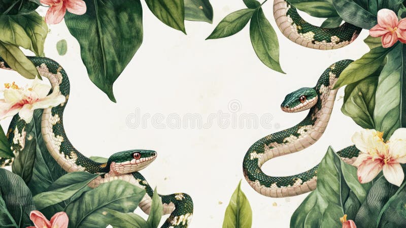 A Snake Surrounded by Lush Greenery and Vibrant Flowers Stock Image ...