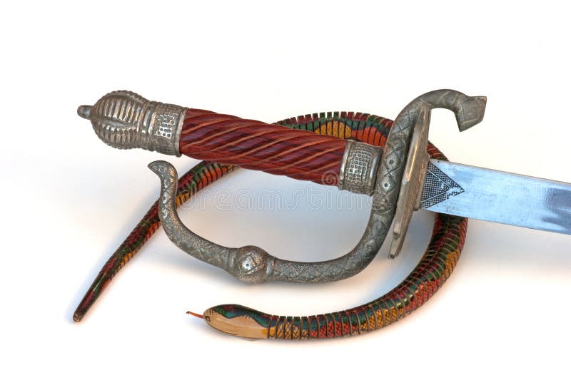 Snake Surrounds Sword Handle with Serpent Stock Image - Image of ...
