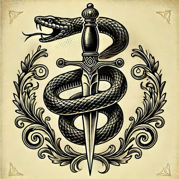 Snake Swirling Around a Blade Stock Illustration - Illustration of ...