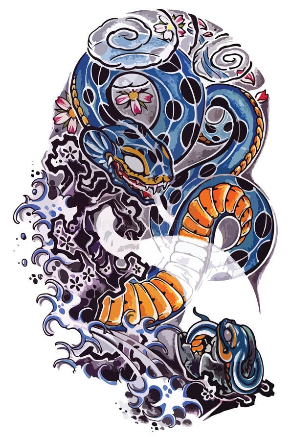 Snake Tattoo. Set of Labels and Elements. Vector Set Illustration ...