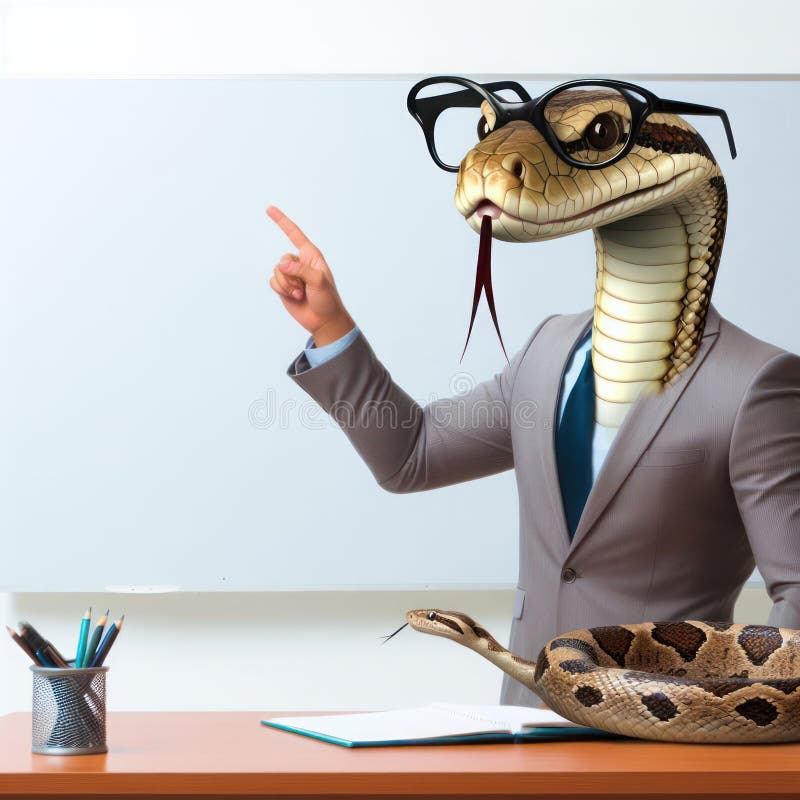 Snake Teacher with Glasses Points His Finger at the Board. Stock ...