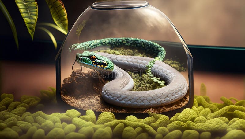 Snake in terrarium stock illustration. Illustration of frog - 296082196