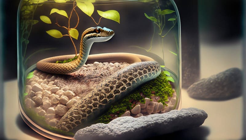 Snake in terrarium stock illustration. Illustration of snake - 296082199