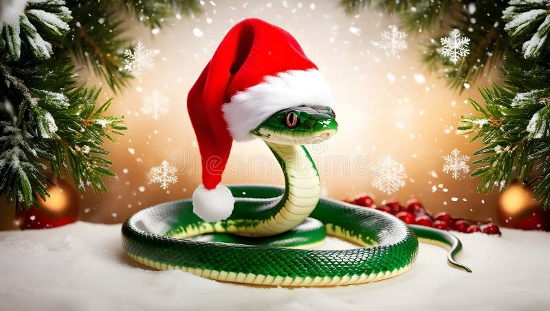 Snake Wearing Santa Hat Surrounded by Festive Decorations. Stock Photo ...