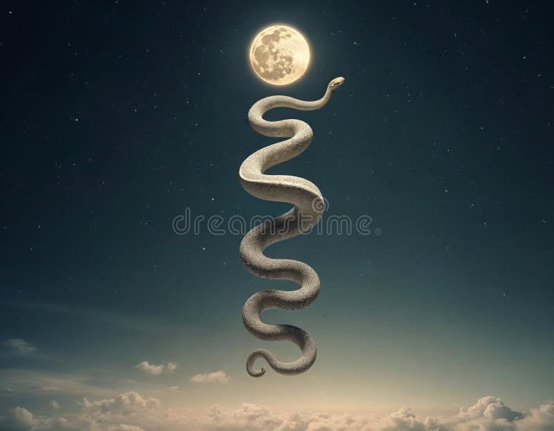 A Snake is Winding through a Lunar Full Moon in the Sky with Clouds ...