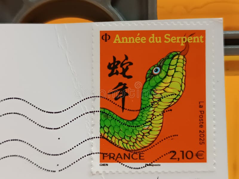 Snake Year Stamp from France Editorial Photography - Image of reptiles ...