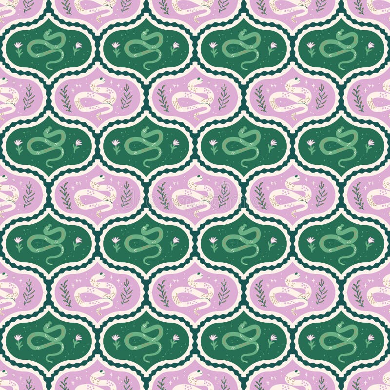 Snakes Damask Seamless Pattern. Reptiles Repeat Background. Animal ...