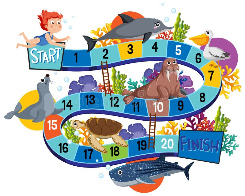 Snakes and Ladders Board Game Template Stock Vector - Illustration of ...