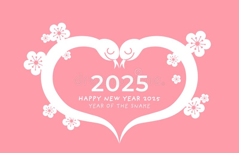 Snakes Pair New Year 2025 with Love Message Card Stock Vector ...