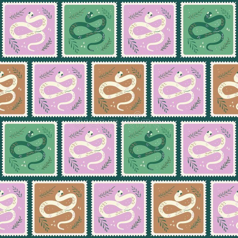 Snakes Quilted Seamless Pattern. Reptiles Patchwork Chinese New Year ...