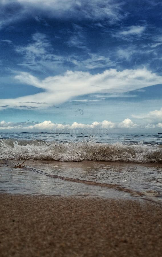 A Snap of Little Wave Under Blue Sky and Clean Beach Like a Mirror ...
