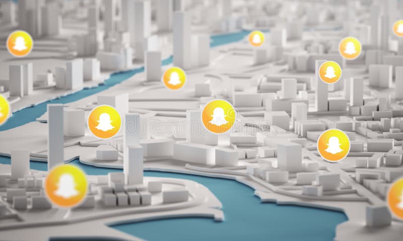 Snapchat Icon Over Aerial View of City Buildings 3D Rendering Editorial ...
