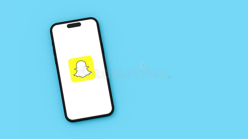 Snapchat Logo on Mobile Phone Screen on Blue Background with Copy Space ...