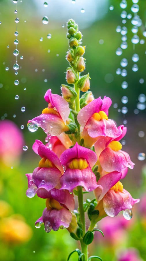 A Snapdragon with Petals that Curl into Loops during Heavy Rain Stock ...