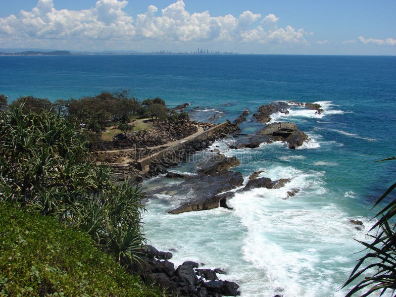 Snapper Rocks stock image. Image of trees, flow, cliff - 53127123