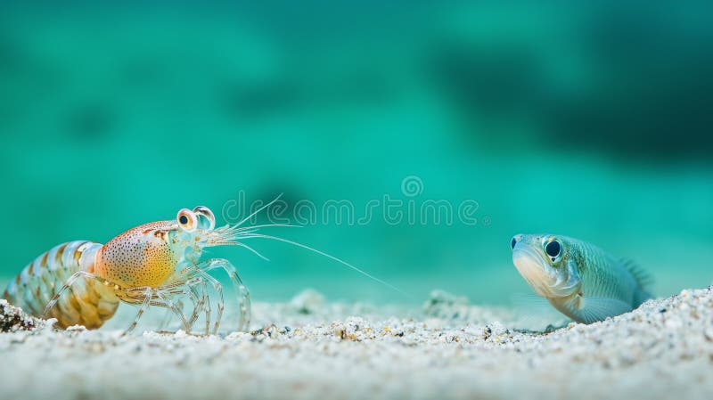 Snapping Shrimp and Goby Fish in Symbiotic Partnership Against Teal ...