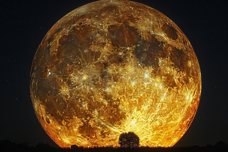 Snapshot Night, a Bright Orange Moon Centered in the Black Sky, the ...