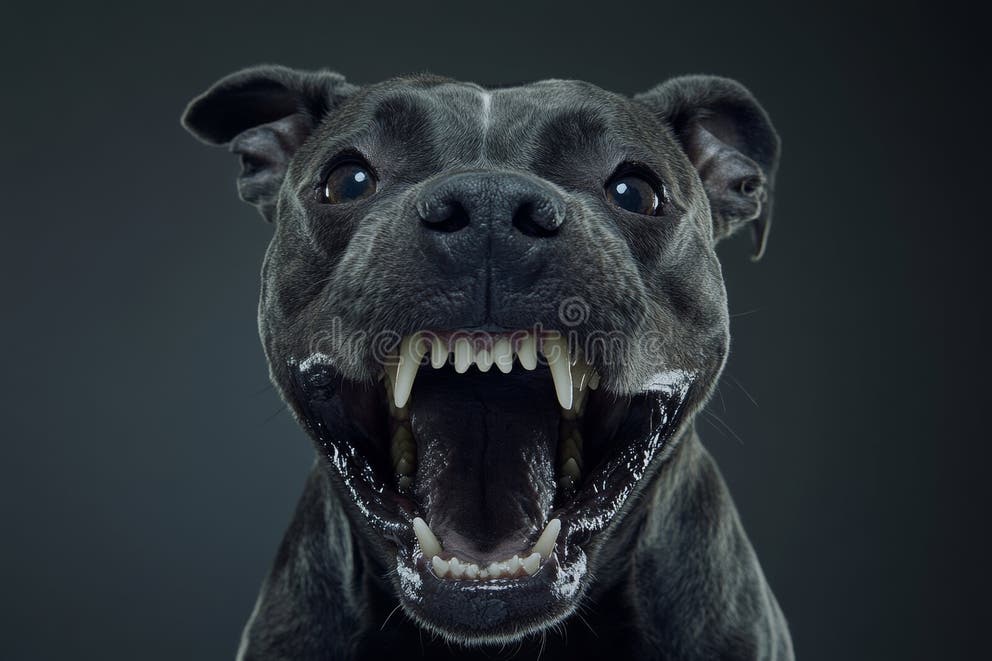 Snarling, Aggressive Pit Bull Terrier with Sharp Teeth at the Camera ...