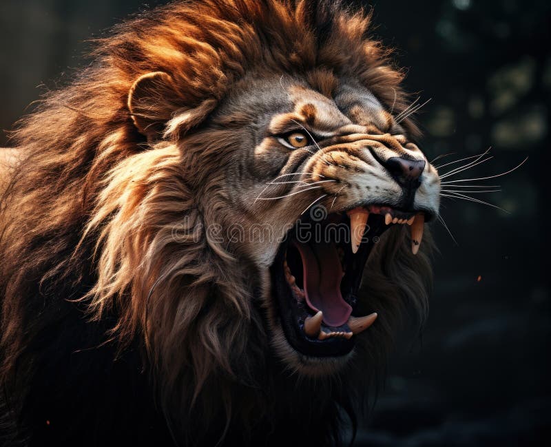 Snarling Lion in Hyper-Realistic Graph AI Generated Stock Illustration ...