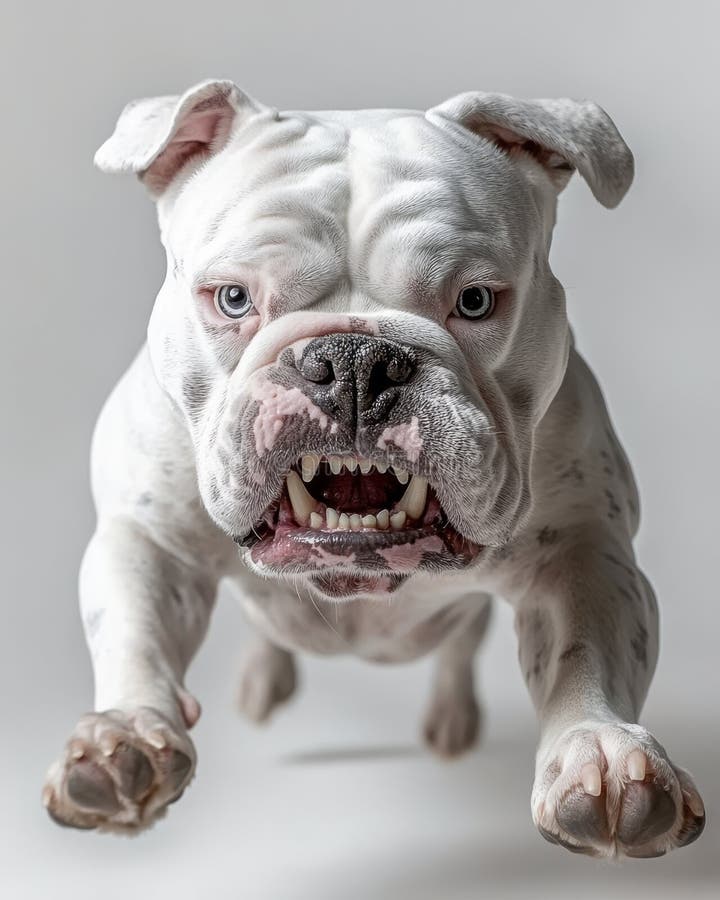 A Snarling Pitbull Terrier, Displaying Sharp Teeth, Captured in an ...