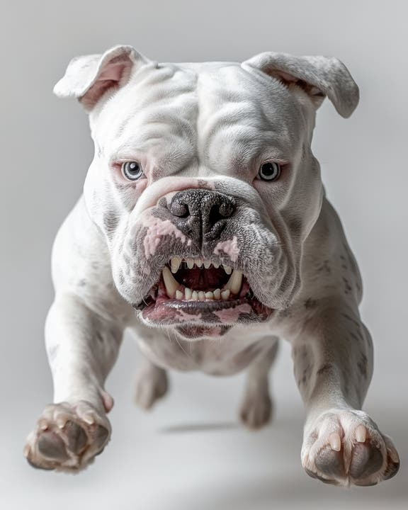 A Snarling Pitbull Terrier, Displaying Sharp Teeth, Captured in an ...