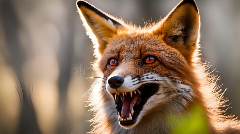 Snarling Red Fox Portrait stock illustration. Illustration of close ...