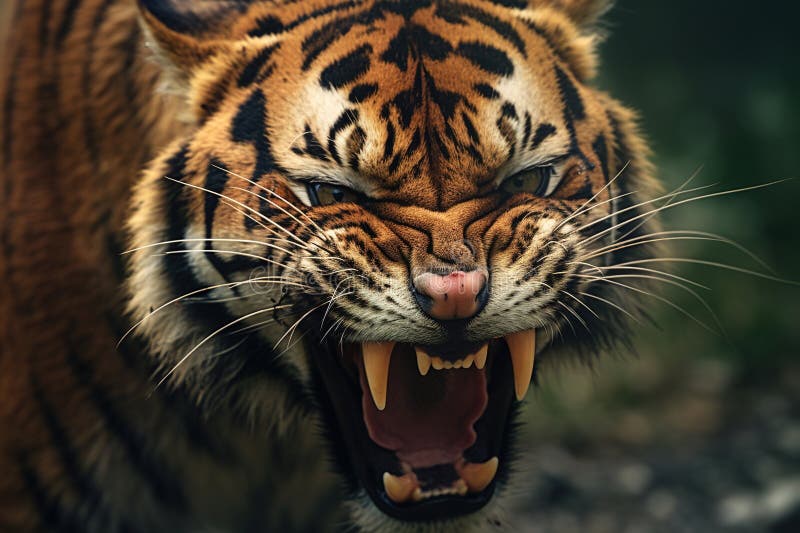Snarling Tiger with Fangs Close-up Stock Illustration - Illustration of ...