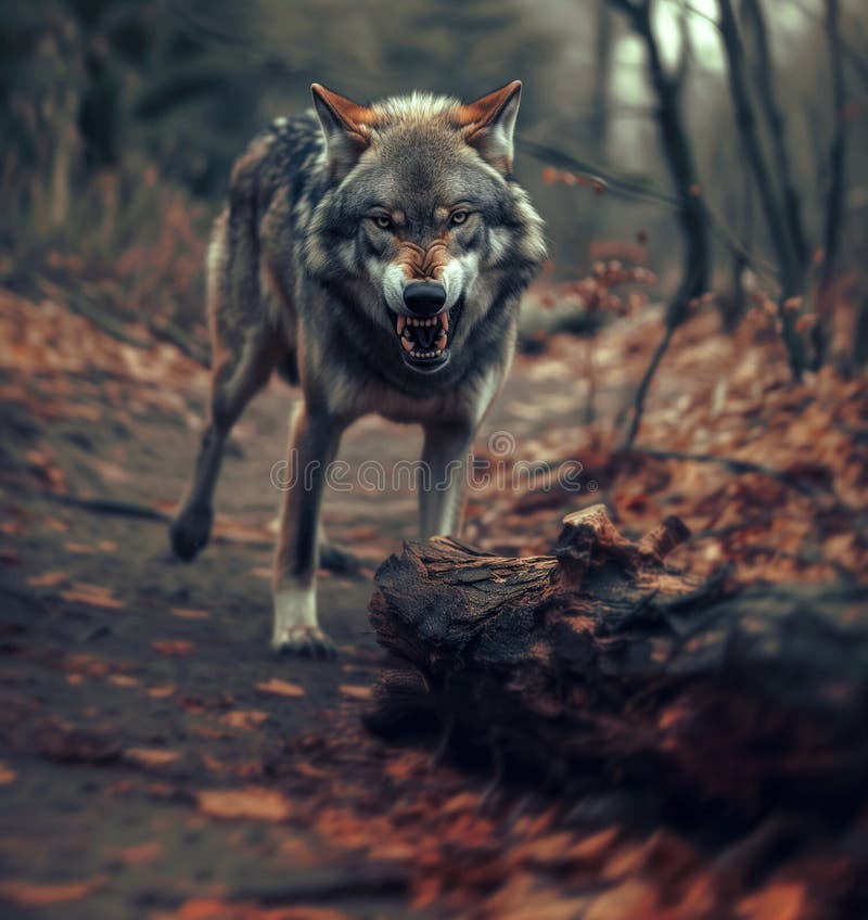 Aggressive Wolf in the Forest Stock Image - Image of mammal, stare ...