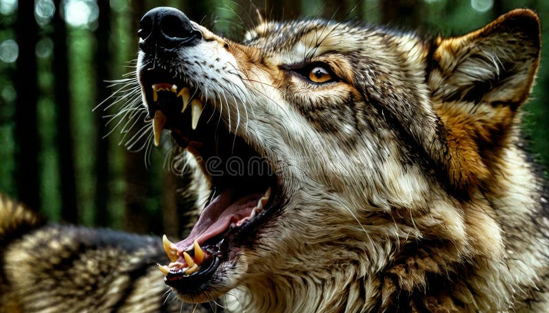Snarling Wolf in Forest Light Stock Photo - Image of intense, wildlife ...