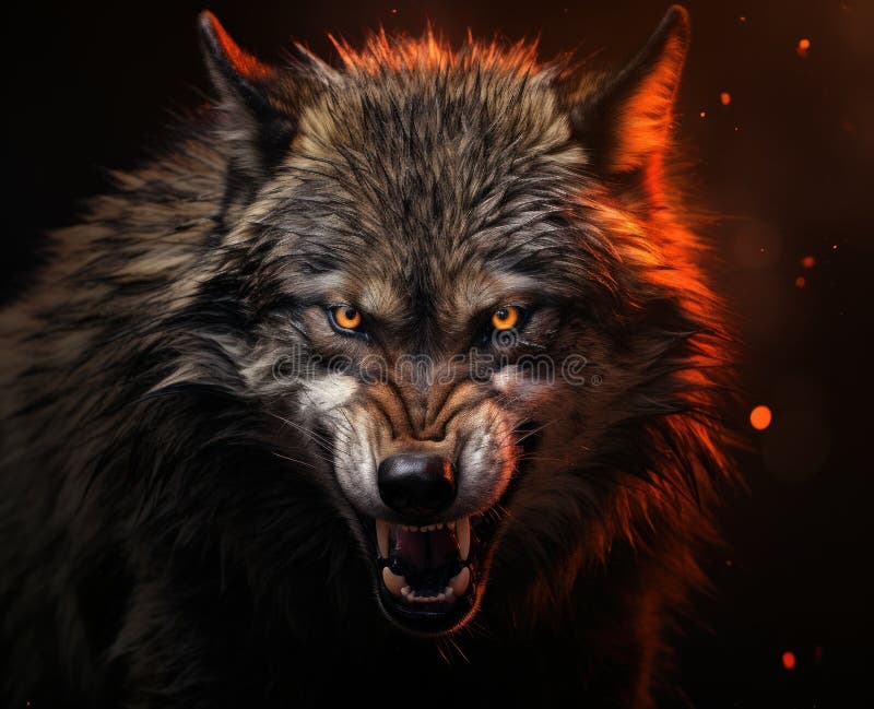 Snarling Wolf in Hyper-Realistic Graph AI Generated Stock Illustration ...