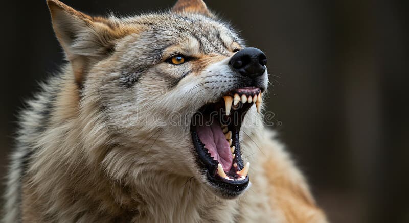 Snarling Wolf Showing Teeth Closeup with Aggressive Expression in ...