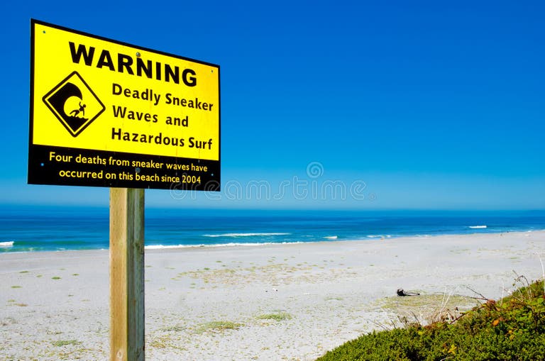 Sneaker Wave Sign stock photo. Image of danger, oregon - 11348566