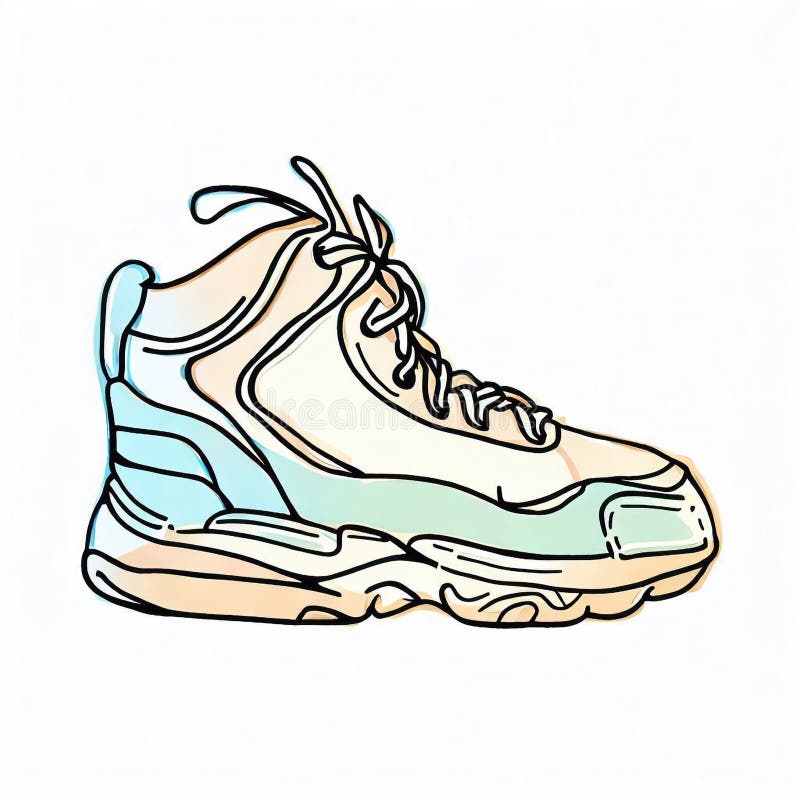 Sneakers Contour Isolated on White Background. Vintage Sneakers. Side ...